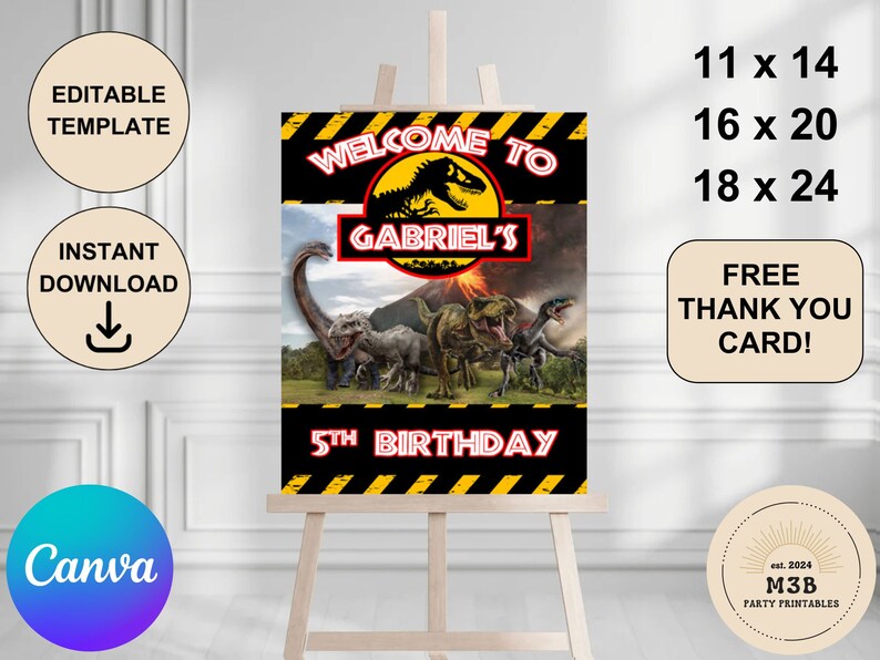 Dinosaur Jurassic Birthday Welcome Sign, Editable Dinosaurs Theme ...