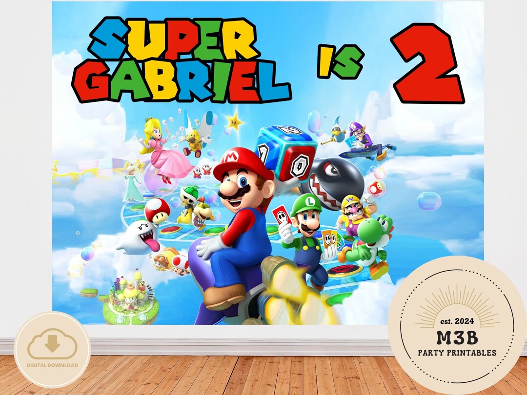 Super Mario Birthday Backdrop Banner, Personalized Mario Party Backdrop ...