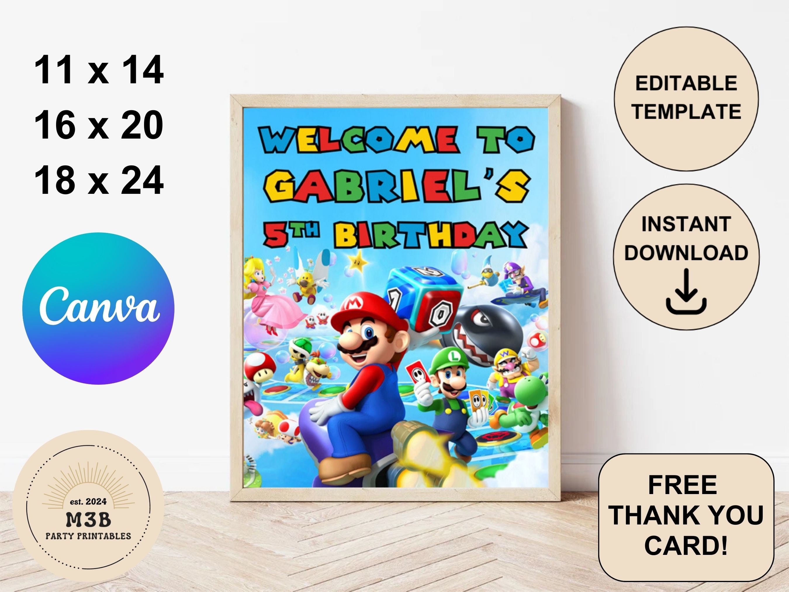 Super Mario Birthday Welcome Sign, Mario Personalized Welcome Sign ...