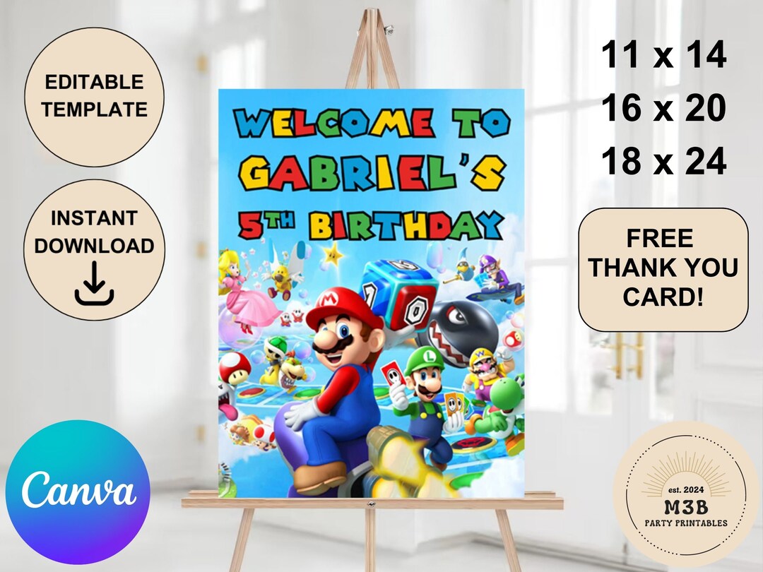 Super Mario Birthday Welcome Sign, Mario Personalized Welcome Sign ...