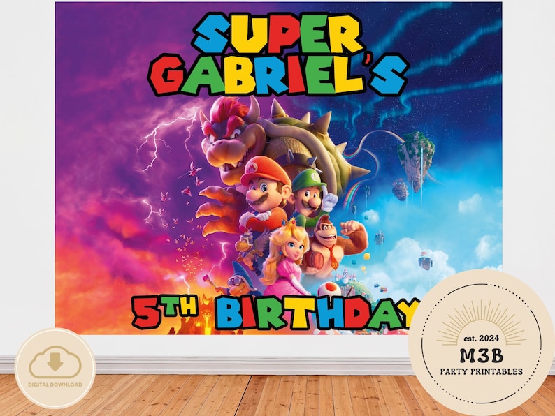 Super Mario Birthday Backdrop Banner, Personalized Mario Party Backdrop ...