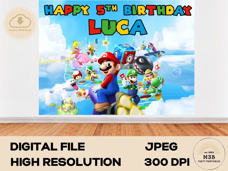 Super Mario Birthday Backdrop Banner Personalized Mario Party Backdrop