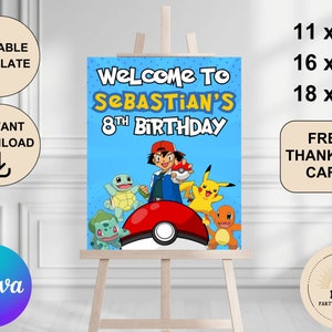 Pokemon Birthday Welcome Sign, Personalized Pikachu Ash Poster ...