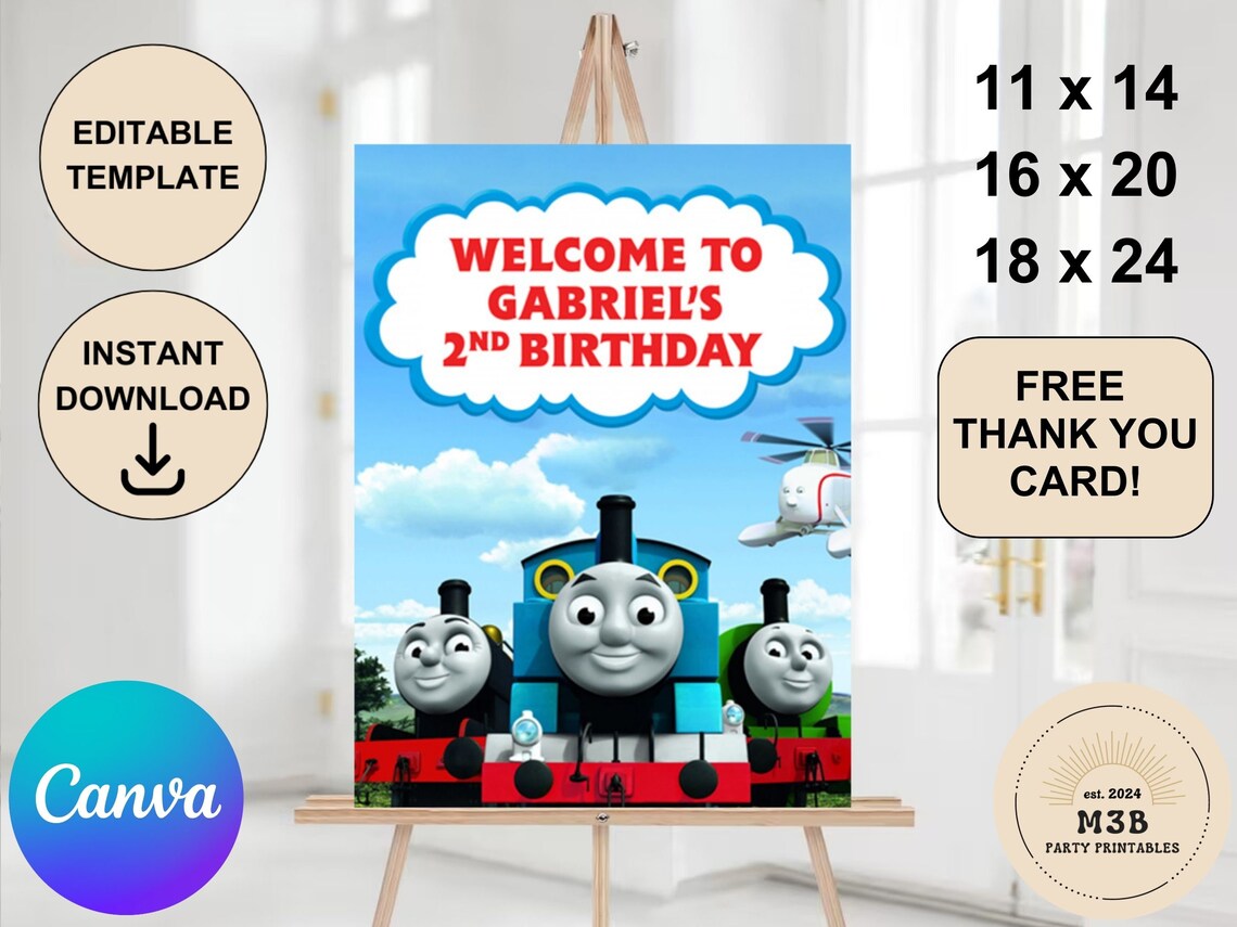 Thomas and Friends Birthday Welcome Sign, Thomas the Tank Personalized ...