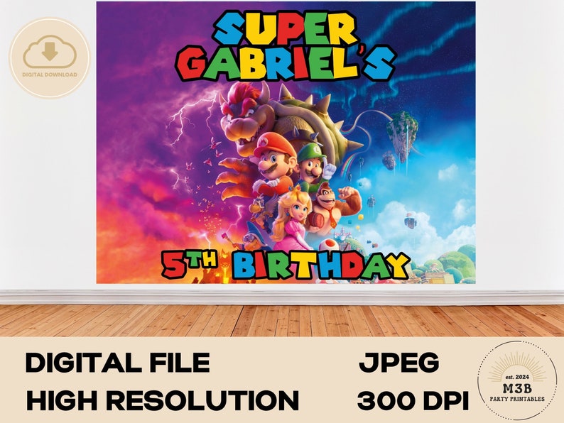 Super Mario Birthday Backdrop Banner, Personalized Mario Party Backdrop ...