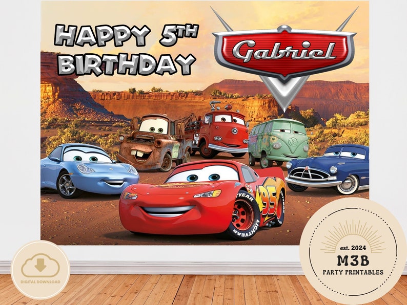 Cars Backdrop Banner, Personalized Cars Party Backdrop, Cars Lightning ...