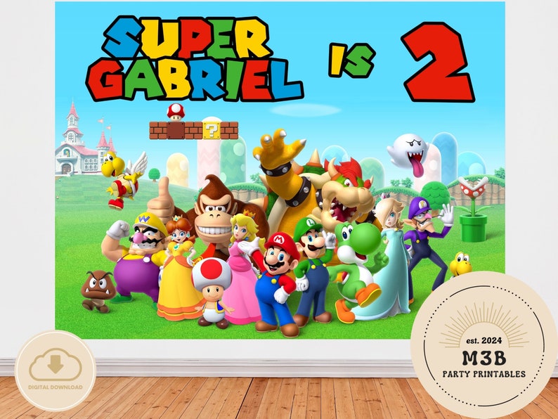 Super Mario Birthday Backdrop Banner, Personalized Mario Party Backdrop ...