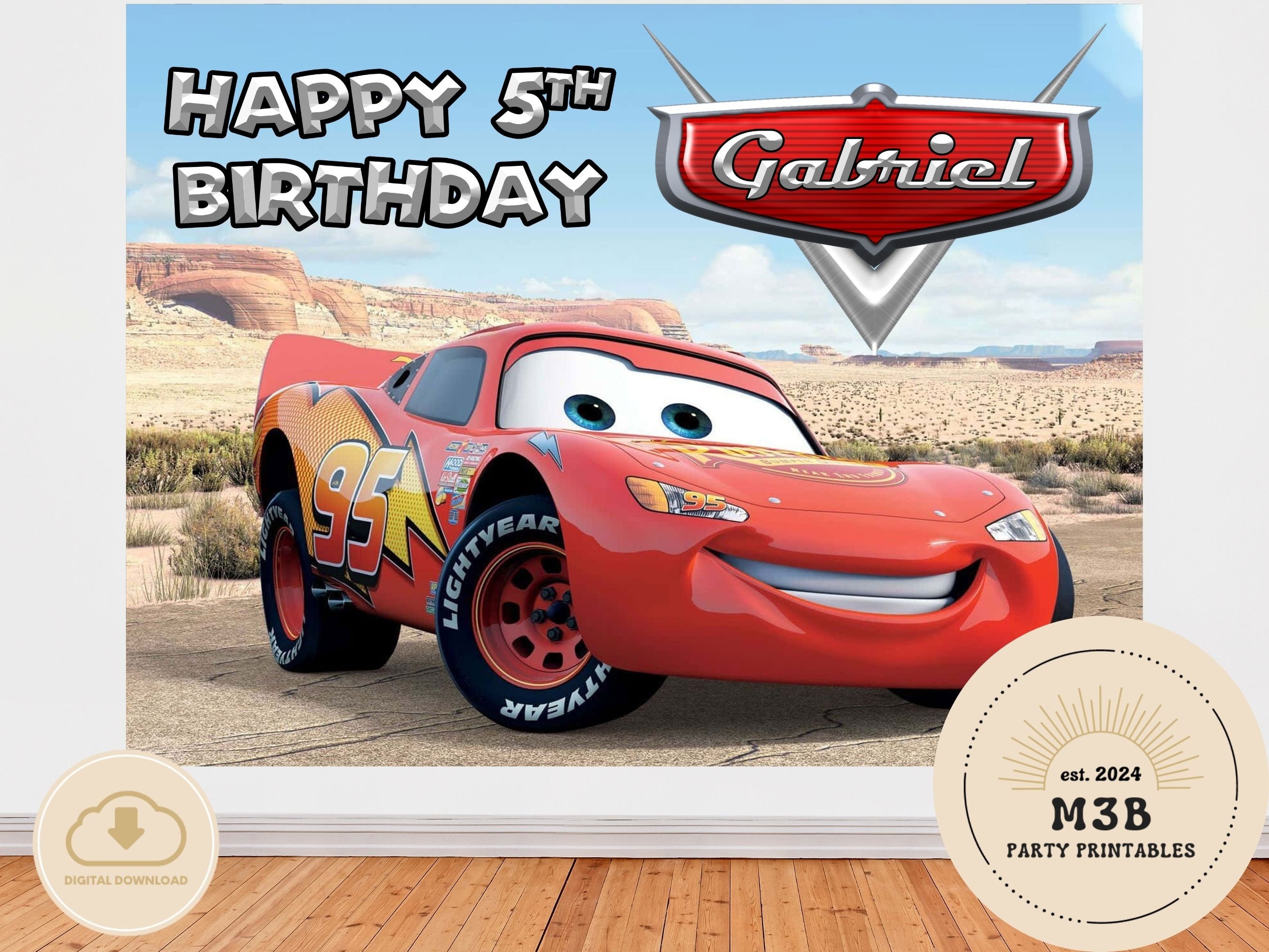 Cars Lightning Mcqueen Backdrop Banner, Personalized Cars Party ...