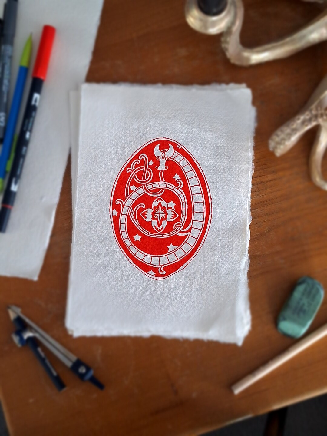 Celtic and Norse Dragon Drawing Original Made to Order A5 Khadi Paper ...