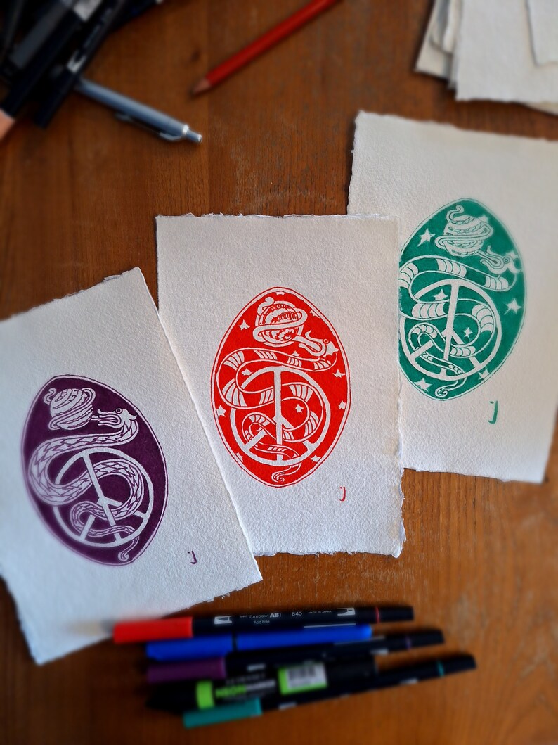 Celtic and Norse Dragon Drawing Original Made to Order A5 Khadi Paper ...