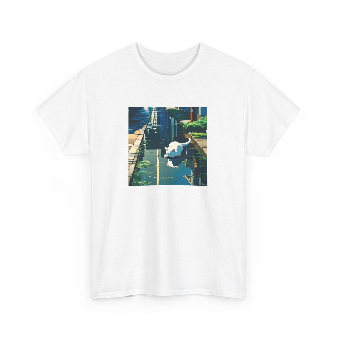 Original Cute Anime Cat Staring Into A Puddle, Cats & Dogs Collection ...