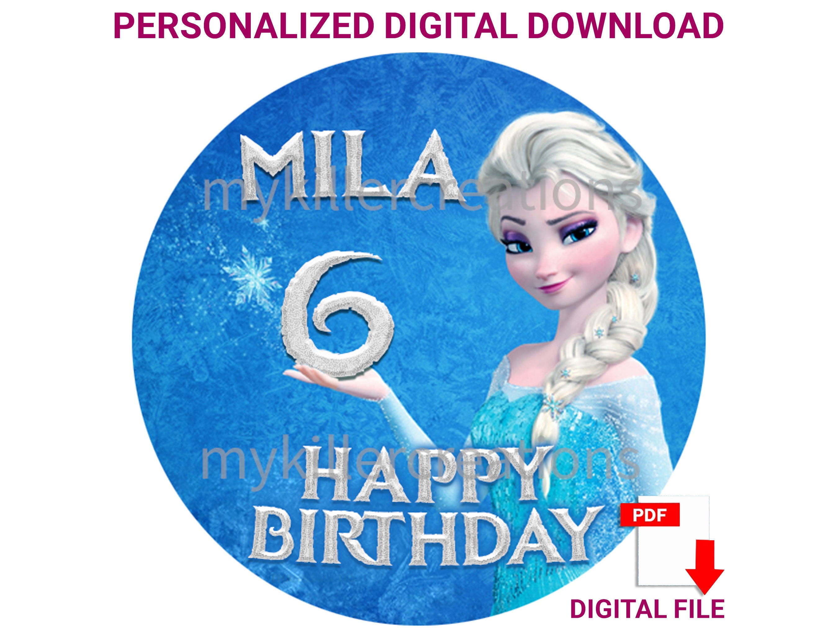 Elsa Frozen Birthday Cake Topper Custom Personalized Digital Print ...