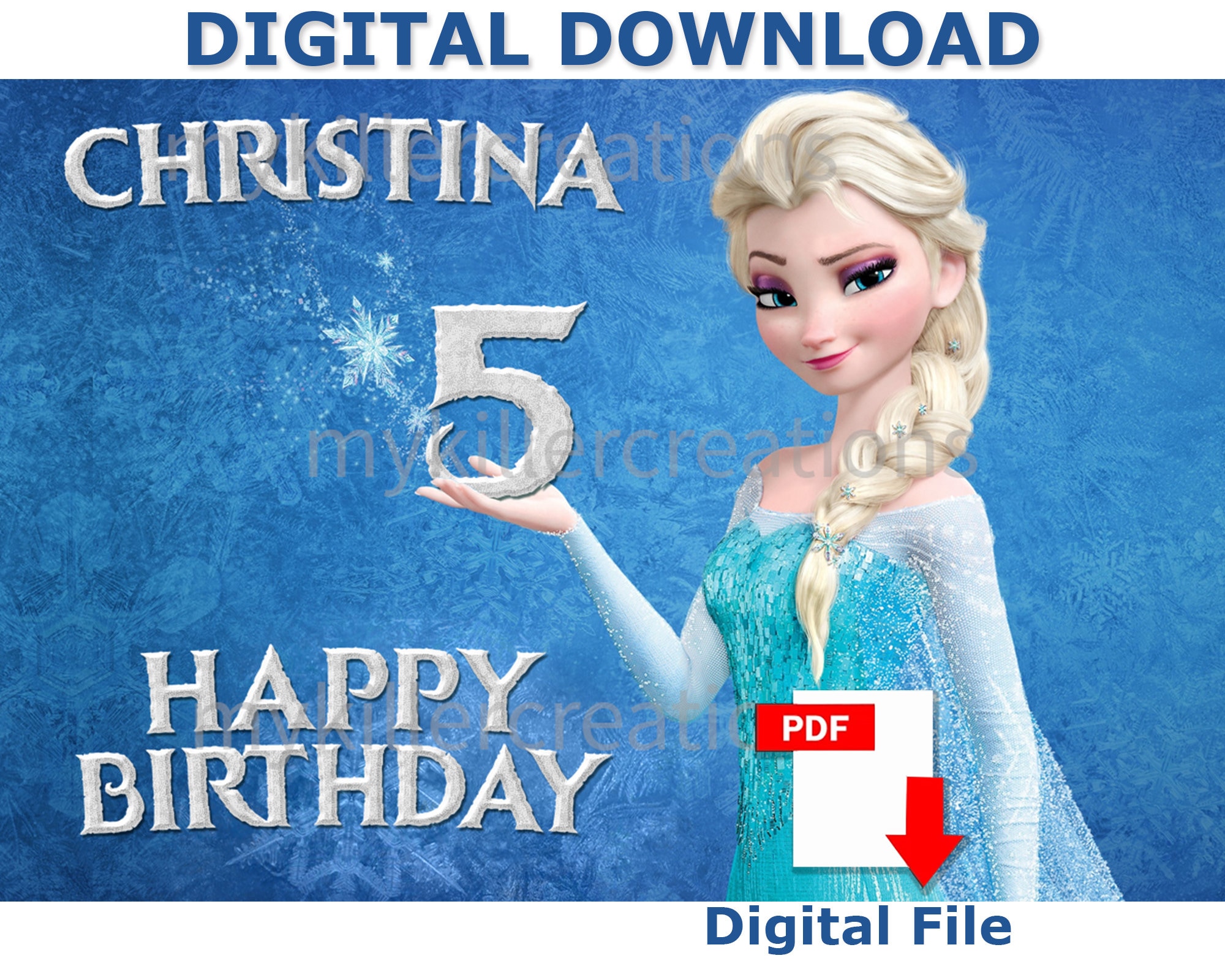 Elsa Frozen Birthday Cake Topper Custom Personalized Digital Print ...