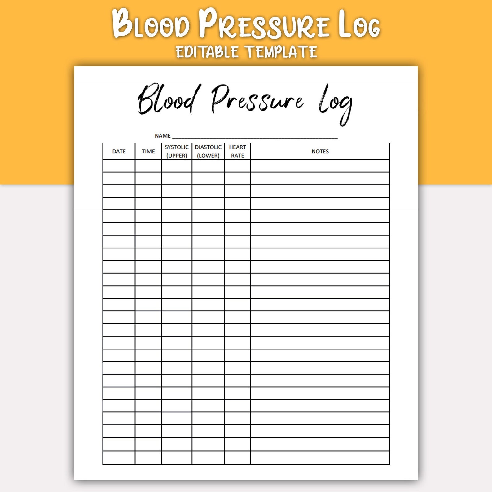 Blood Pressure Log Editable Printable, Blood Pressure Tracker, Medical ...