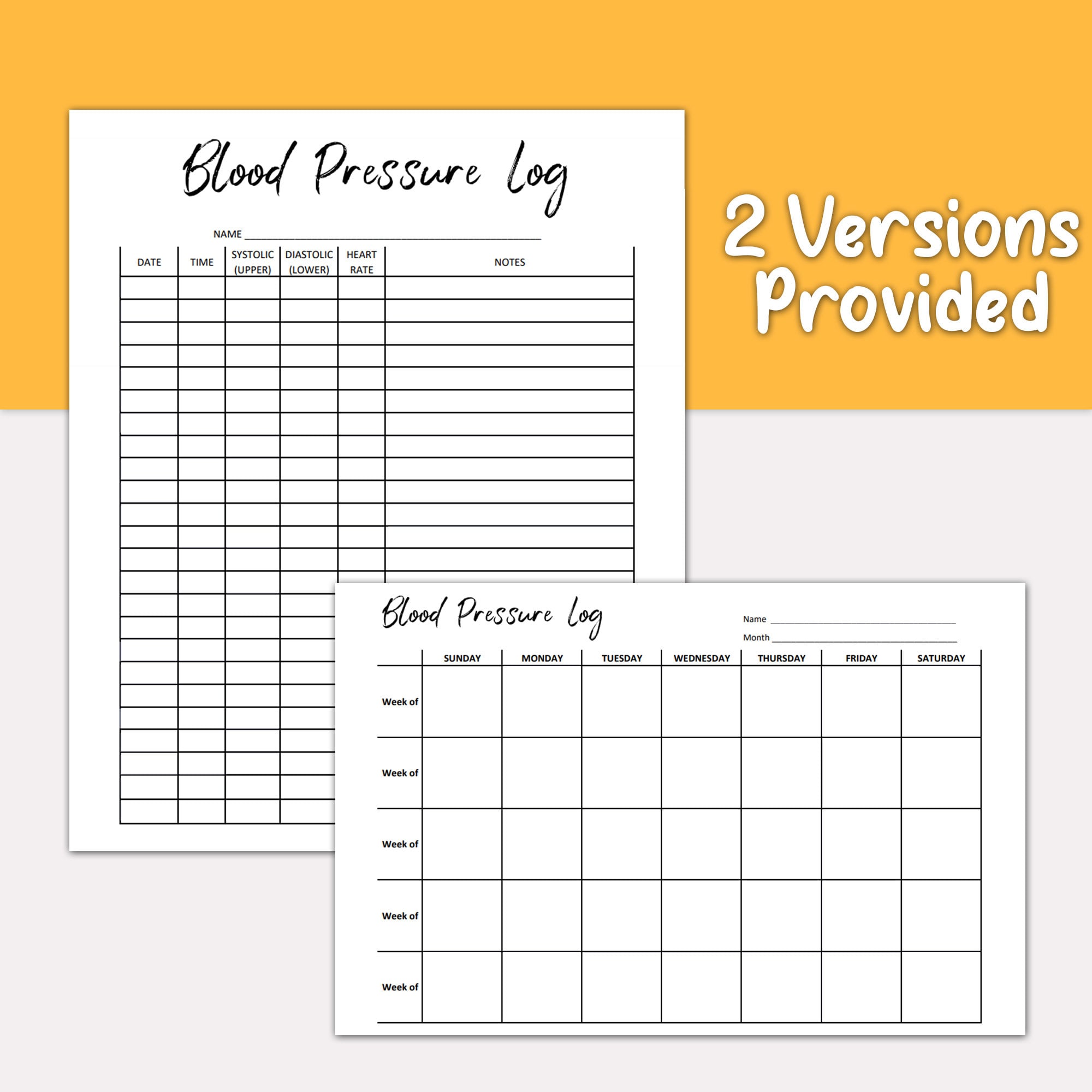 Blood Pressure Log Editable Printable, Blood Pressure Tracker, Medical ...
