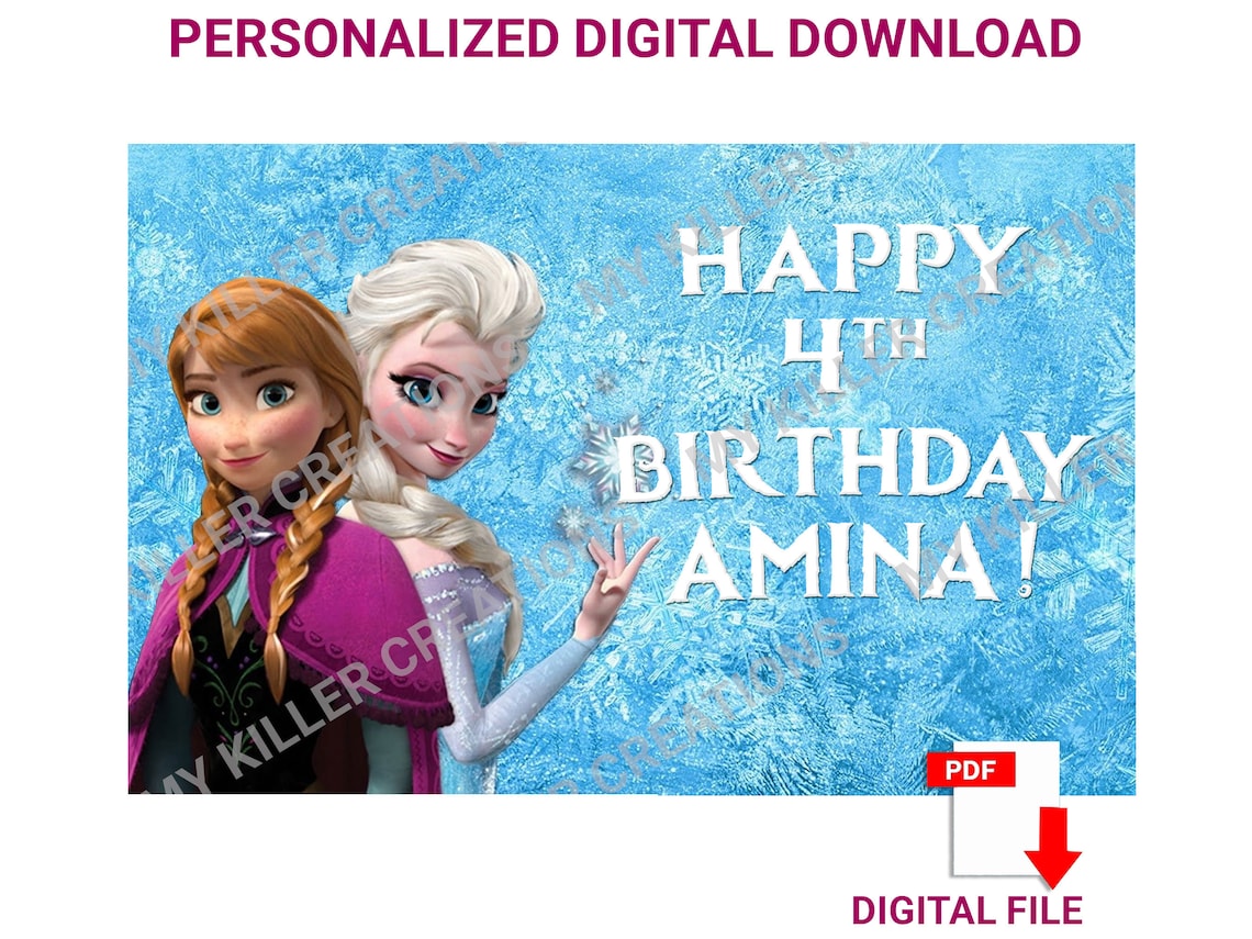 Elsa Anna Frozen Birthday Cake Topper Custom Personalized Digital Print ...