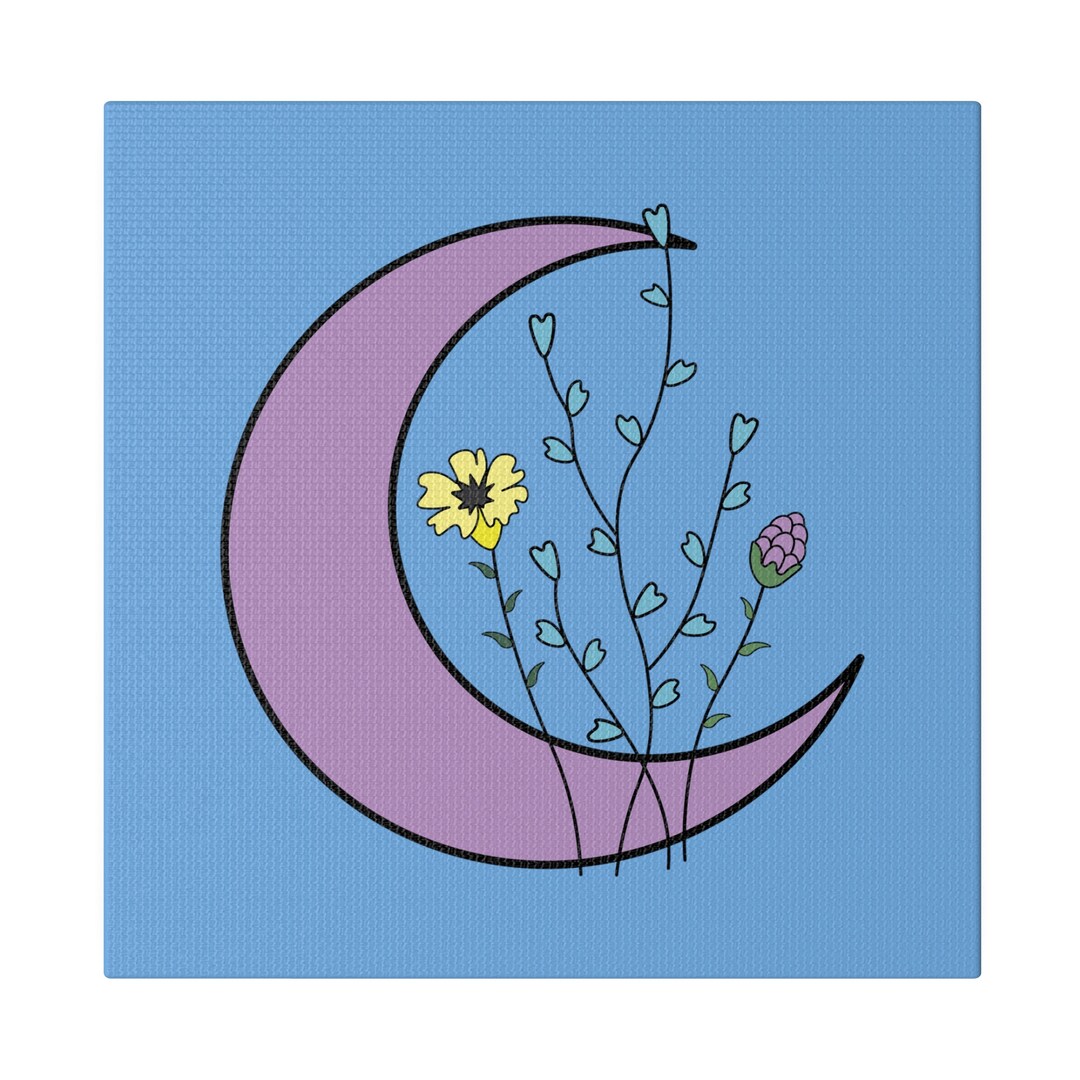 Crescent Moon Flower Art, Lunar Phases Home Decor, Floral Moons Matte ...