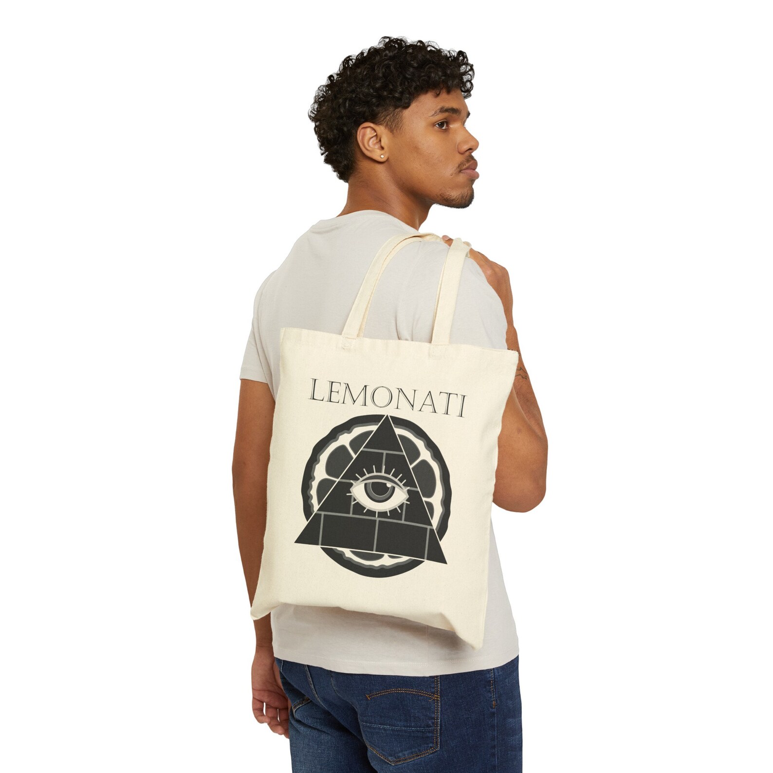 Black Lemon Lemonati Illuminati Cotton Canvas Tote Bag, Pyramid Eye ...