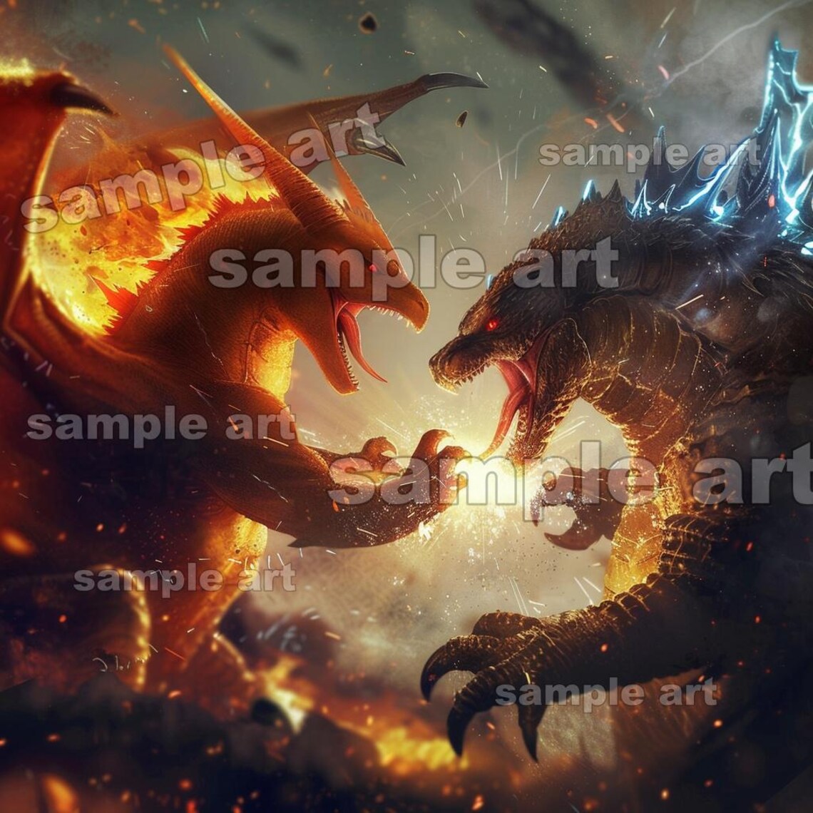 Pokemon Charizard Vs Godzilla Resemble-ai Art Digital Download PHOTO ...
