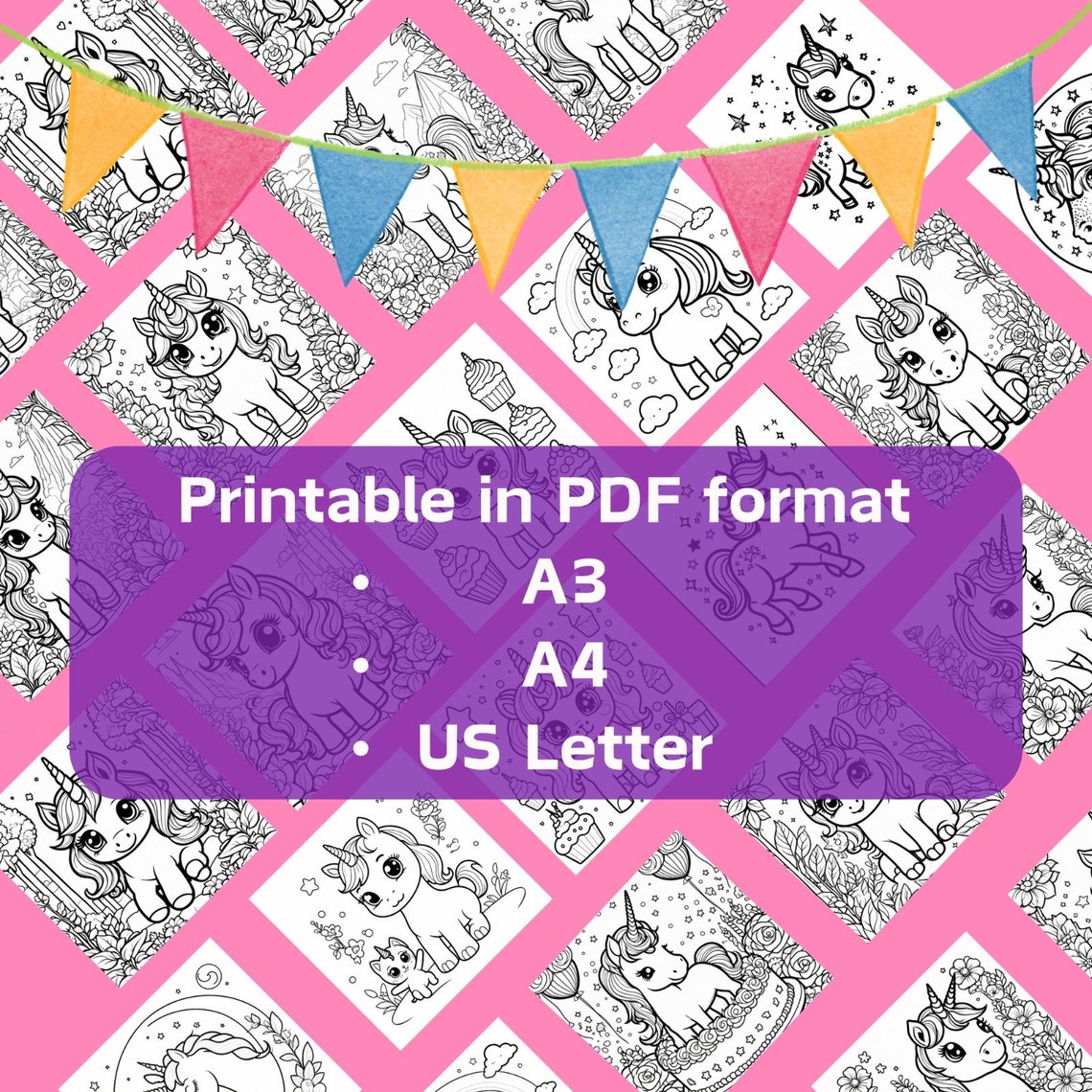 200+ Printable Coloring Pages for Kids, Unicorn Coloring Book, Cute ...