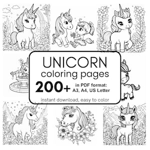 200+ Printable Coloring Pages for Kids, Unicorn Coloring Book, Cute ...