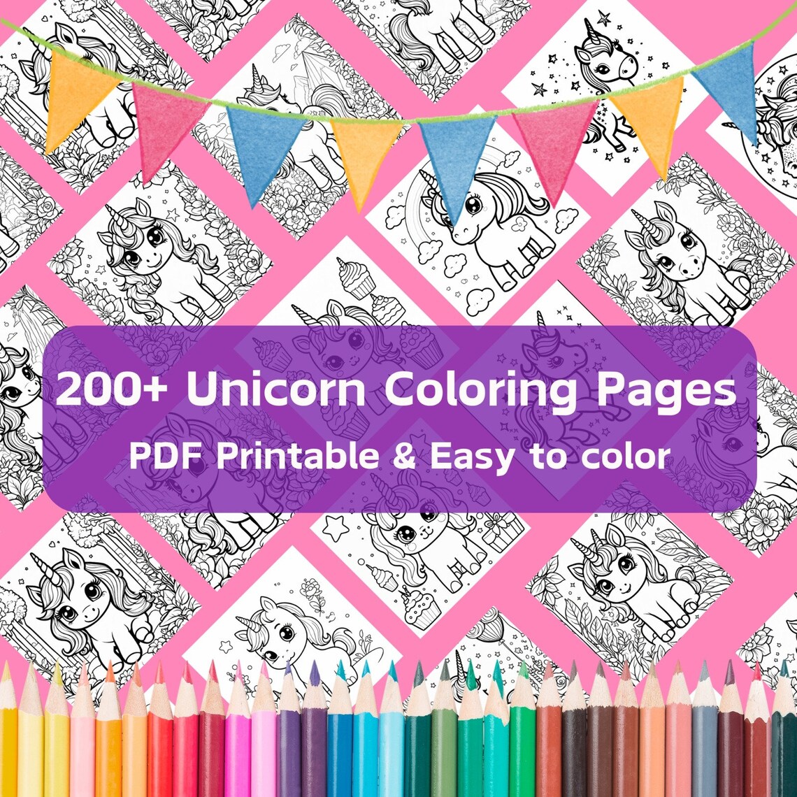 200+ Printable Coloring Pages for Kids, Unicorn Coloring Book, Cute ...