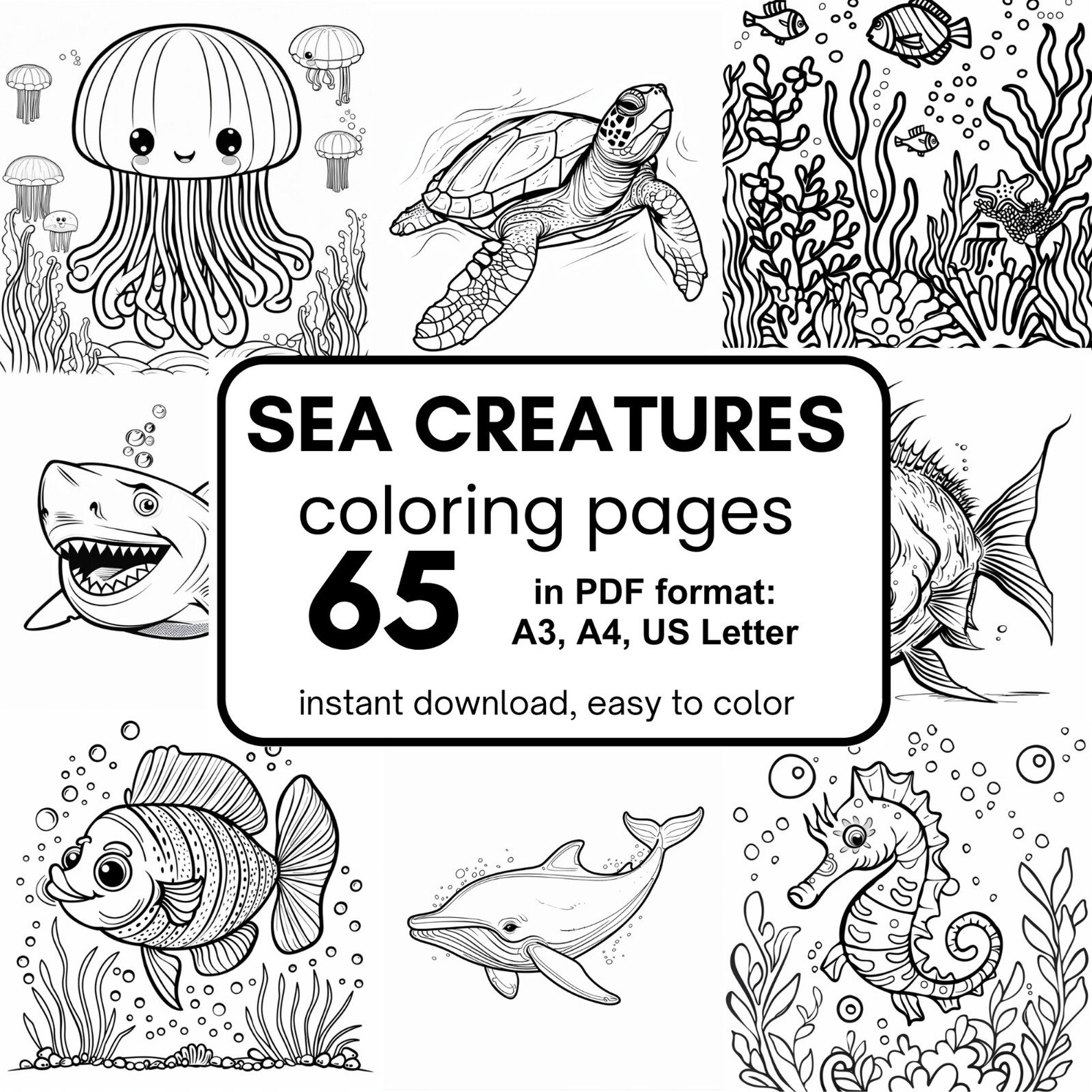 65 Sea Creatures Coloring Pages for Kids, Kids Coloring Pages, Octopus ...