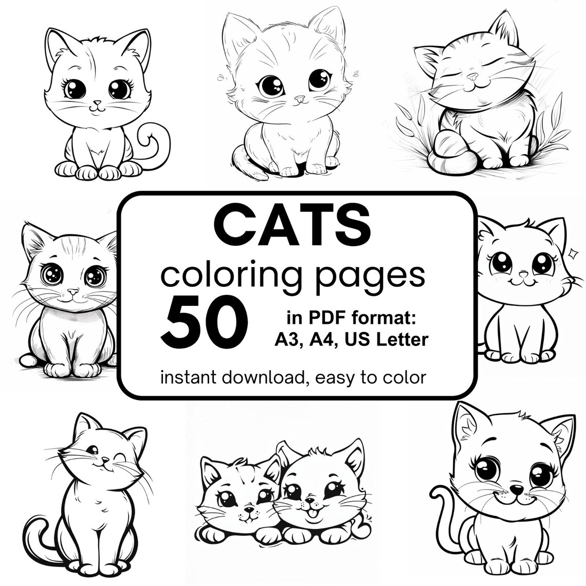 50 Cats Coloring Pages for Kids, Printable Coloring Pages for Children ...