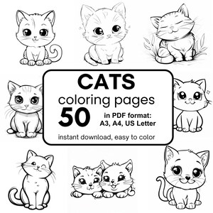 50 Cats Coloring Pages for Kids, Printable Coloring Pages for Children ...