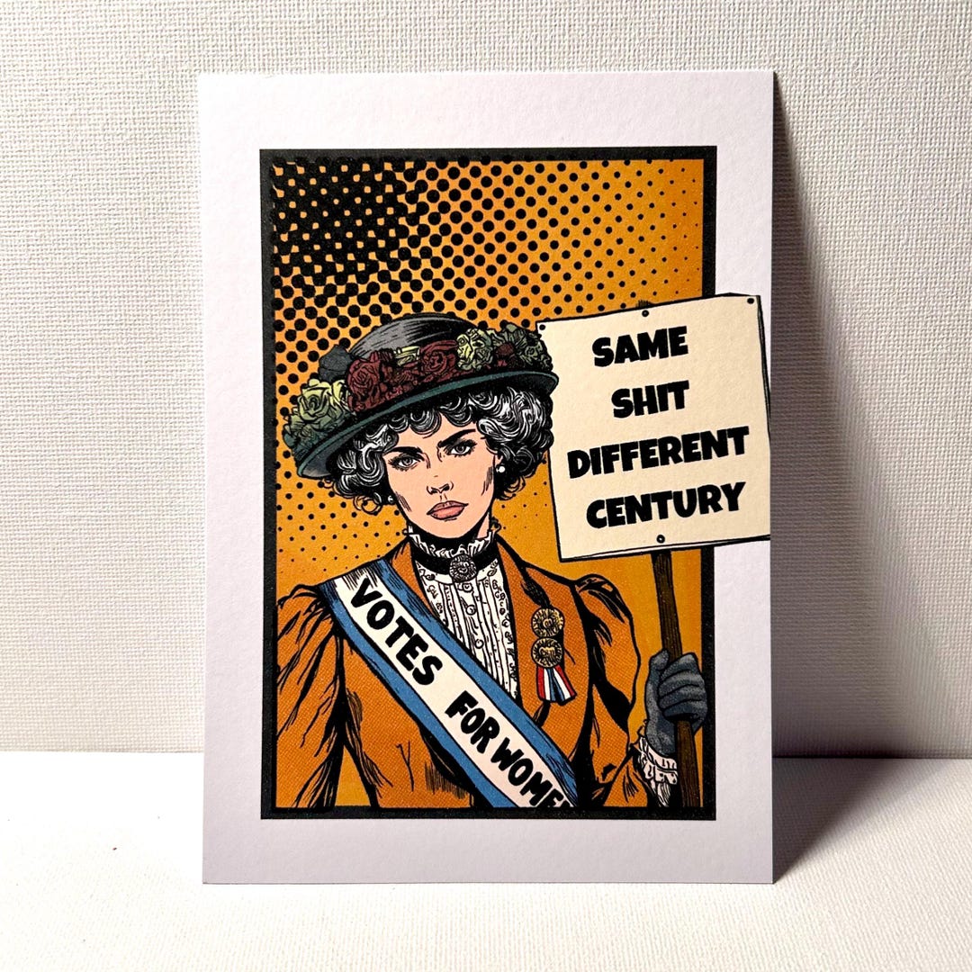 Feminist Retro Comic Postcard – Suffragette With Protest Poster ...