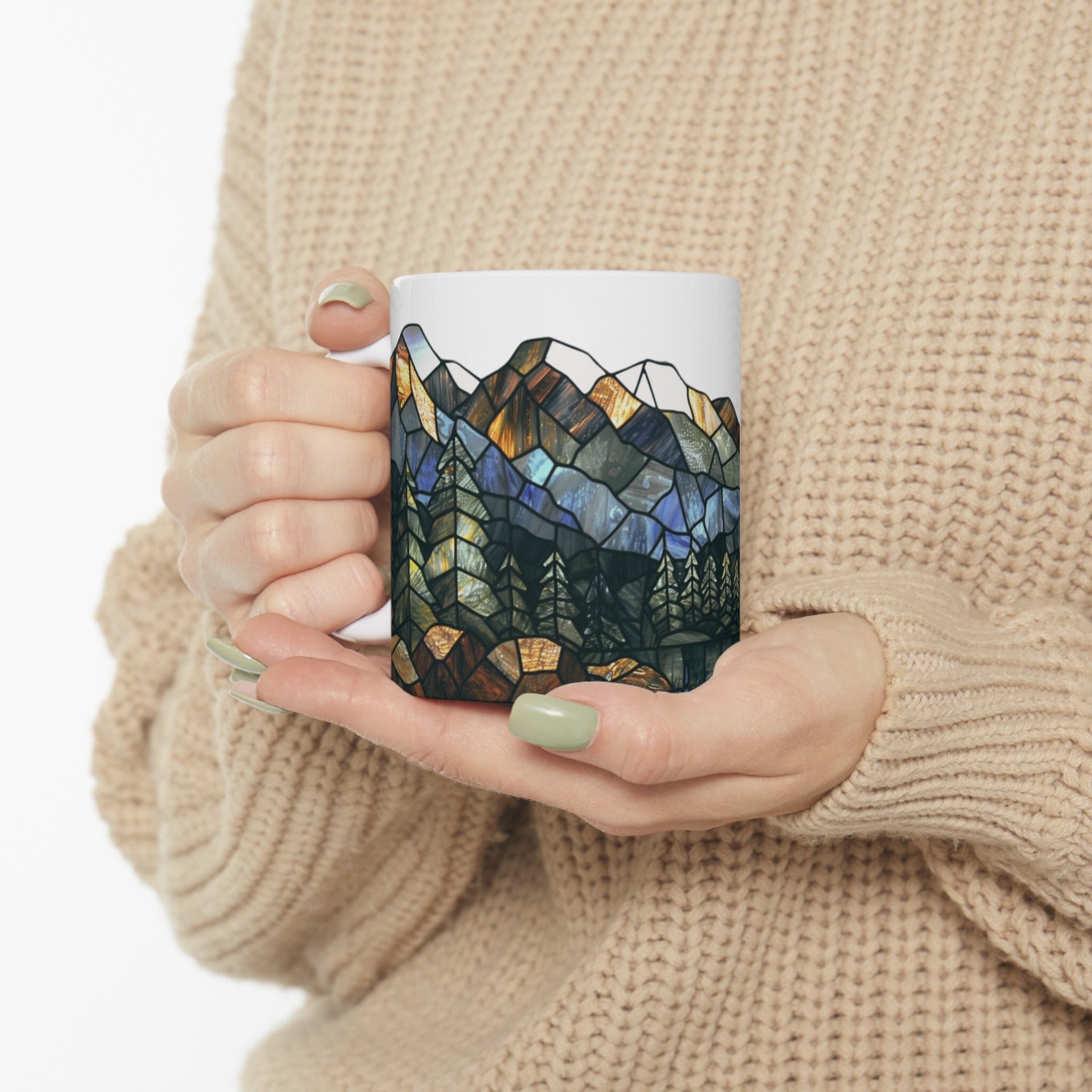 Stained Glass Mug, Mountain Range, Cottagecore Nature Inspired, Outdoor ...
