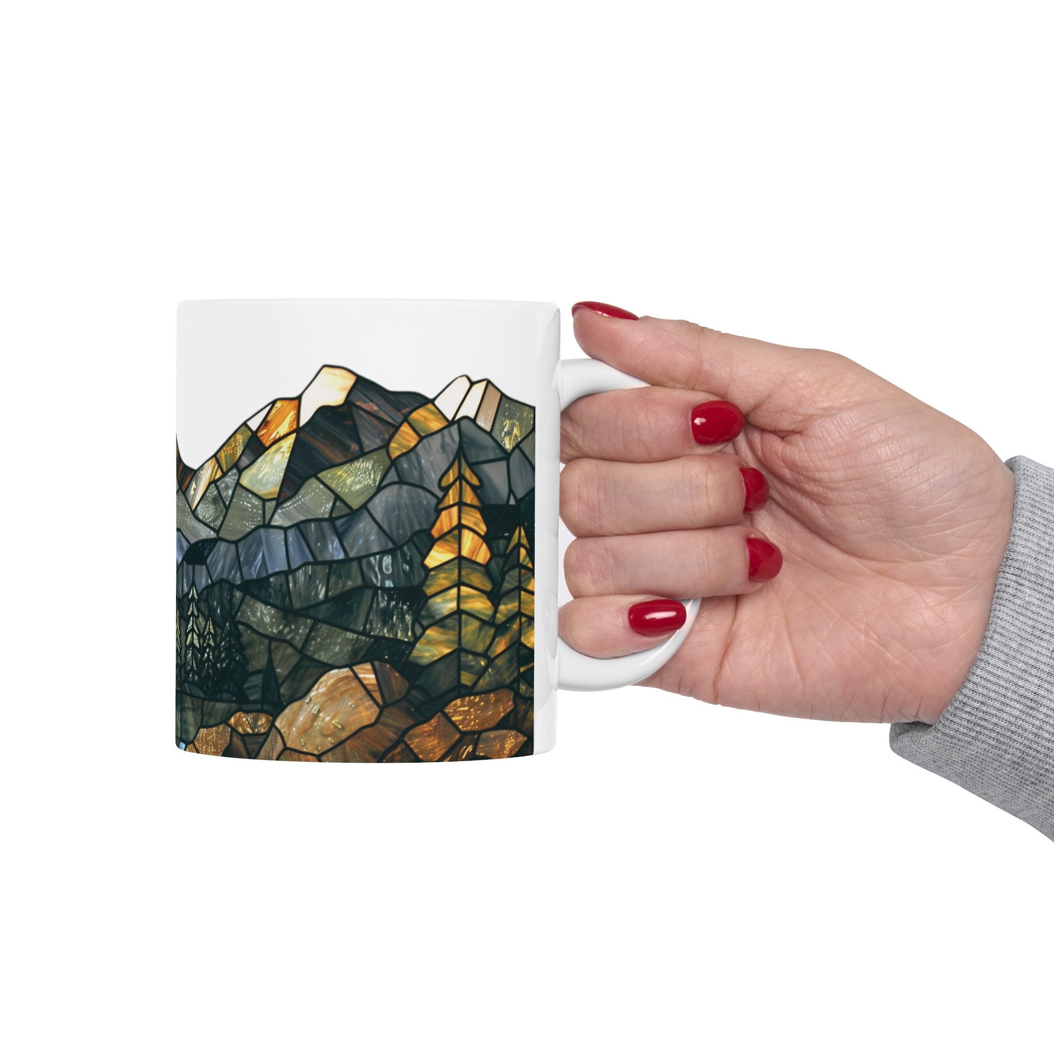 Stained Glass Mug, Mountain Range, Cottagecore Nature Inspired, Outdoor ...