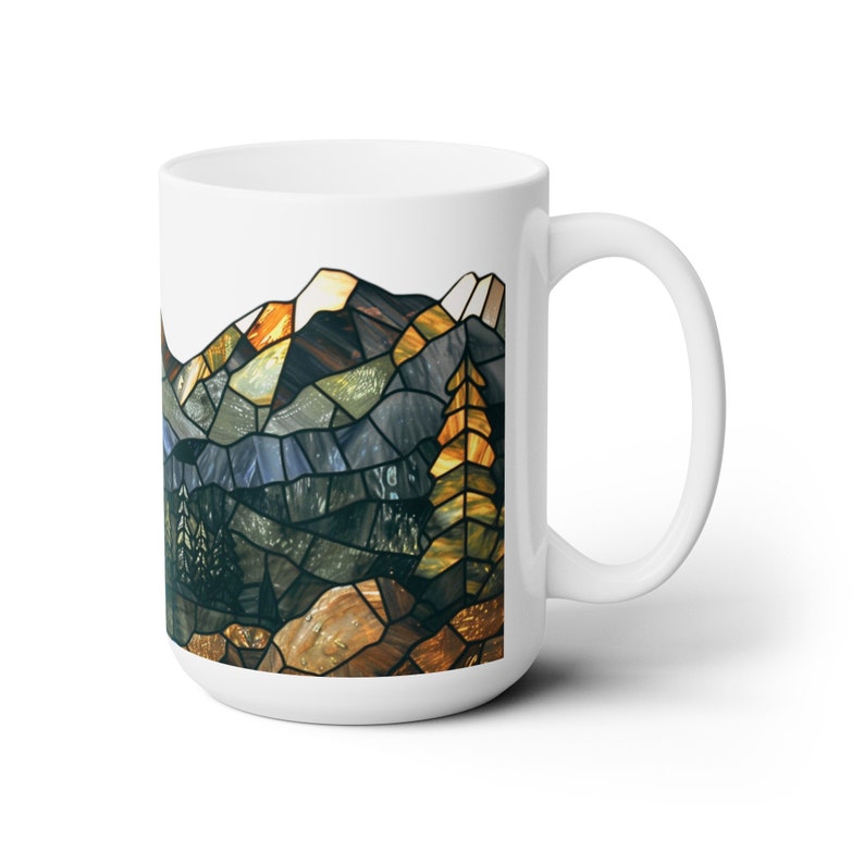 Stained Glass Mug, Mountain Range, Cottagecore Nature Inspired, Outdoor ...