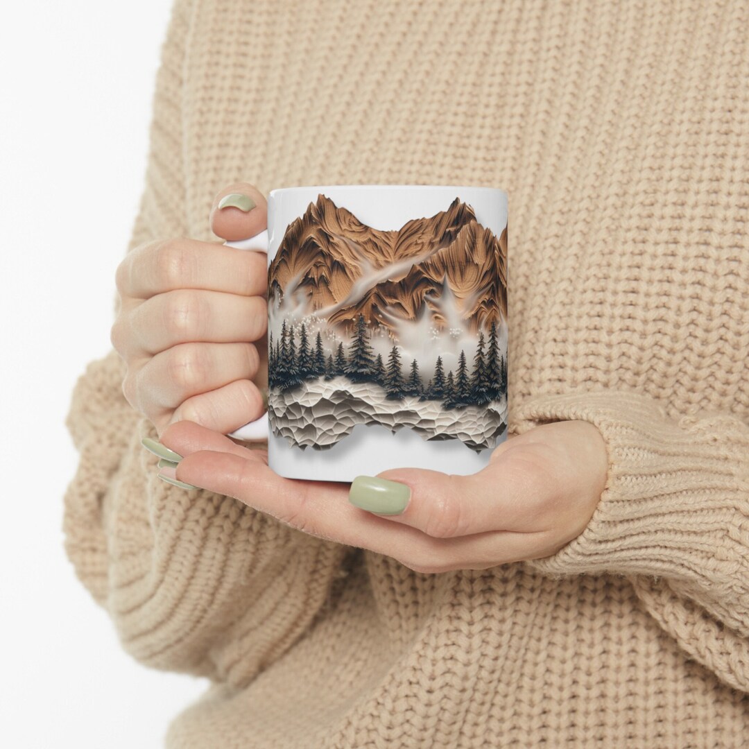 Smokey Mountain Range Mug, Wood Panel Tea Cup, Evergreen Trees Mug ...