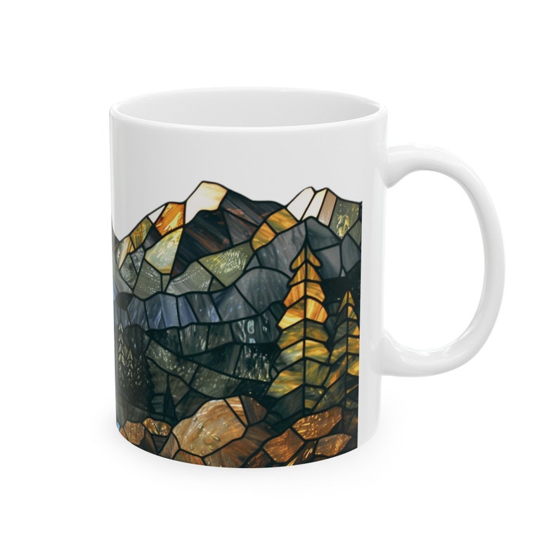 Stained Glass Mug, Mountain Range, Cottagecore Nature Inspired, Outdoor ...