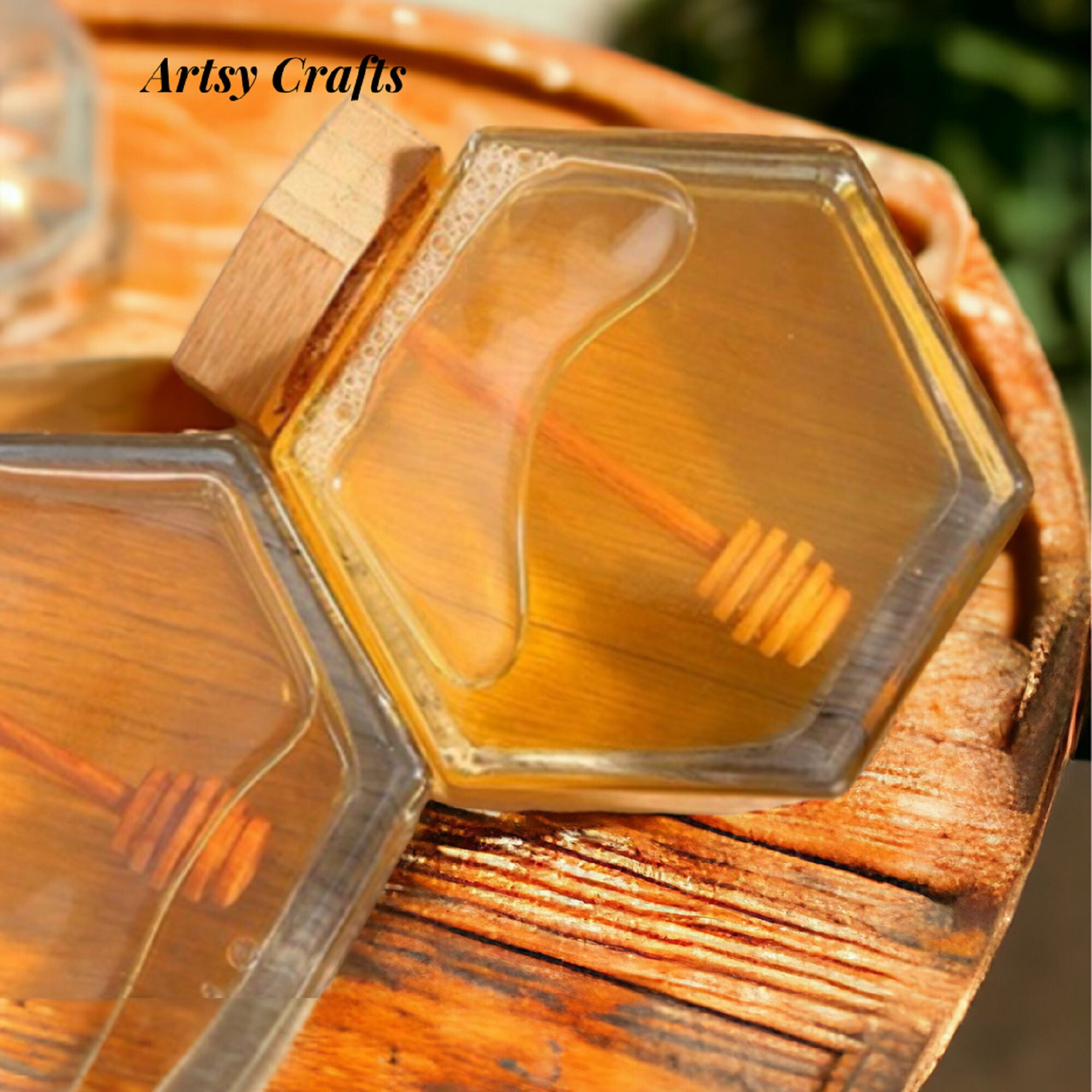 Hexagonal Glass Honey Jar With Wooden Lid Honey Jam Jar Glass Container ...