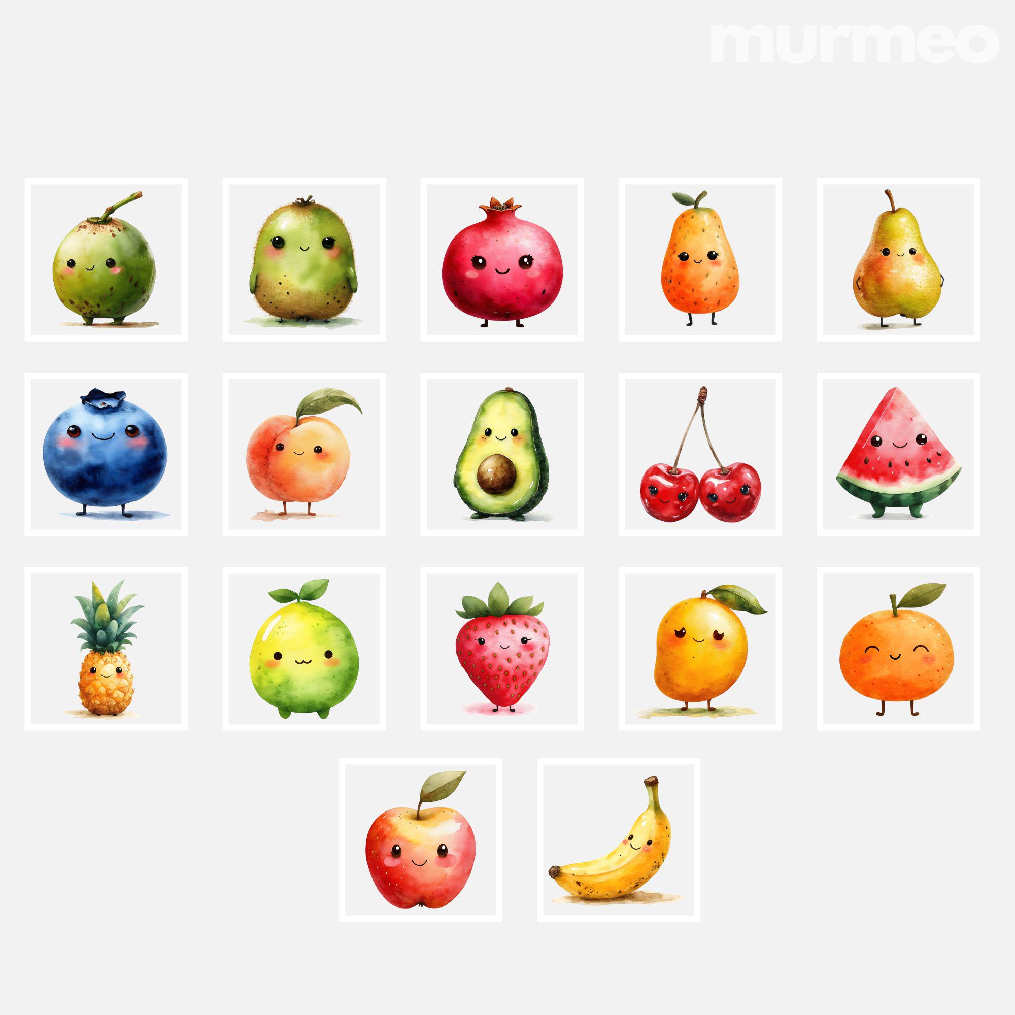 Cute Fruits Clipart Set, Kawaii Fruit, Cute Food Clipart, Pastel Fruit ...