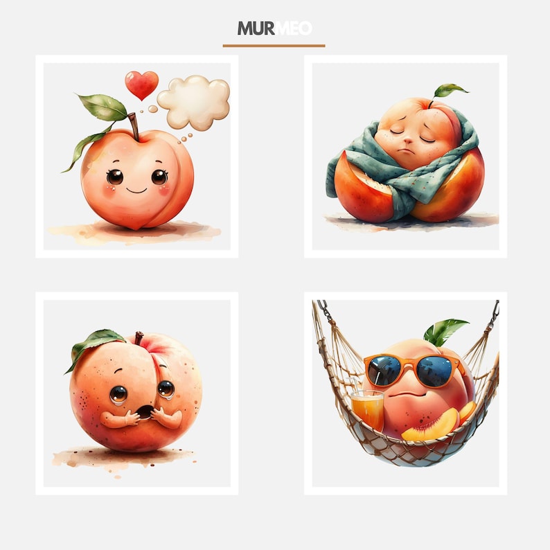 Cute Peach Emotes PNG Bundle, Kawaii Fruit Emoji Set, Funny Stream Chat ...