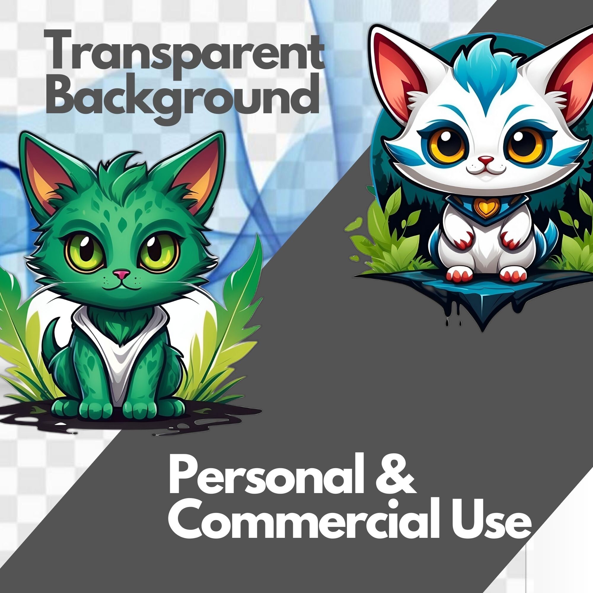 Abyssinian Cat Monster Set of 12 High-quality PNG Images Transparent ...