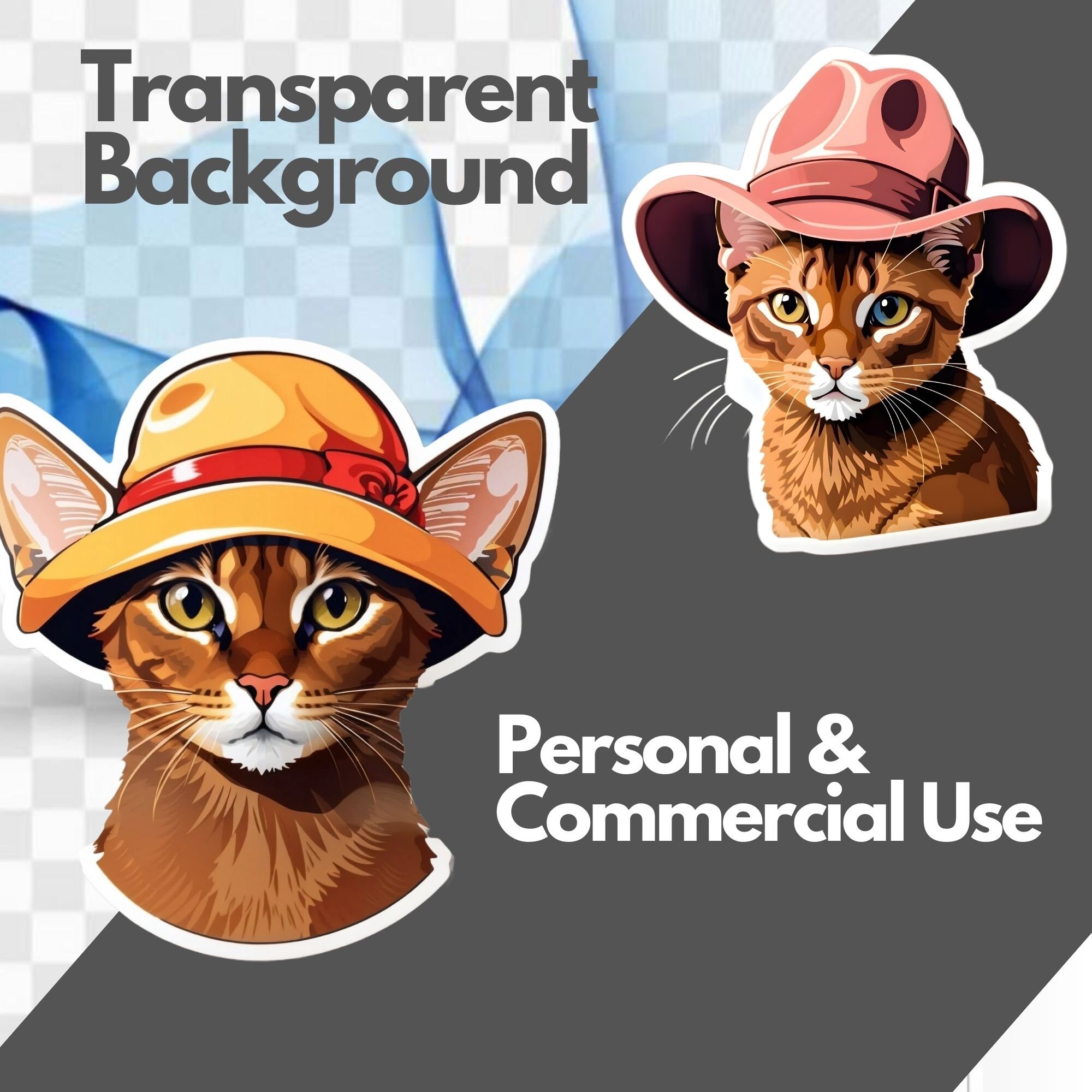 Abyssinian Cat in Hat Stickers, Set of 15 High-quality Pngs With ...