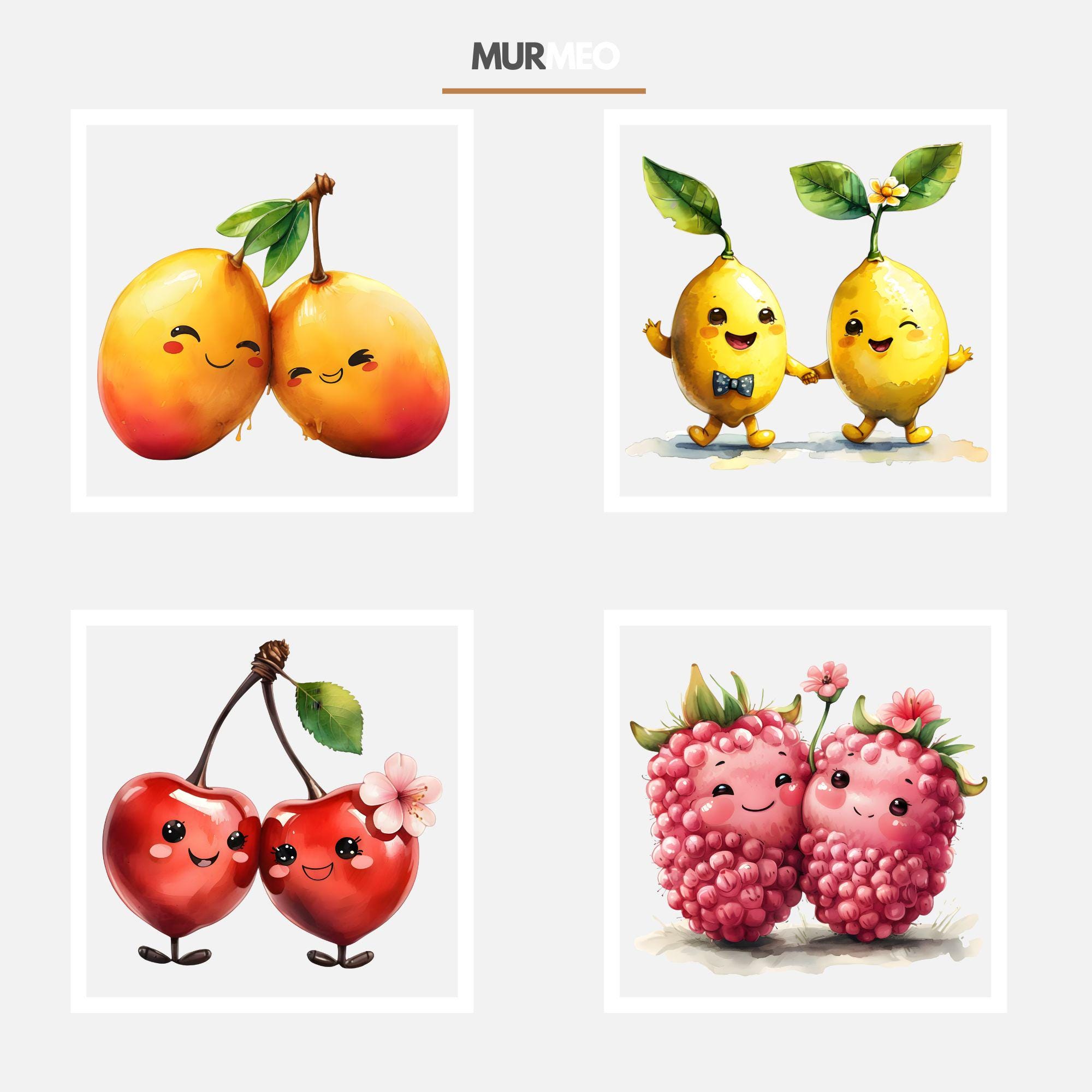 15 Fruits in Love PNG Clipart, Cute Fruit Couples for Valentine's Day ...