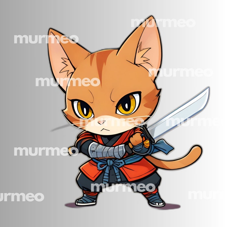 Abyssinian Samurai Clipart, 12 Transparent PNG, Unique Samurai Kitten ...