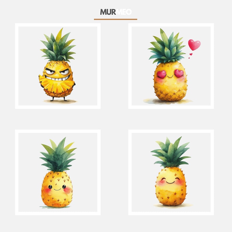 Pineapple Emotes Clipart Set, 15 PNG With Transparent Background, Cute ...