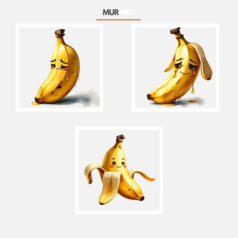 Funny Banana PNG Set, 15 Transparent Banana Emotions Clipart, Banana ...