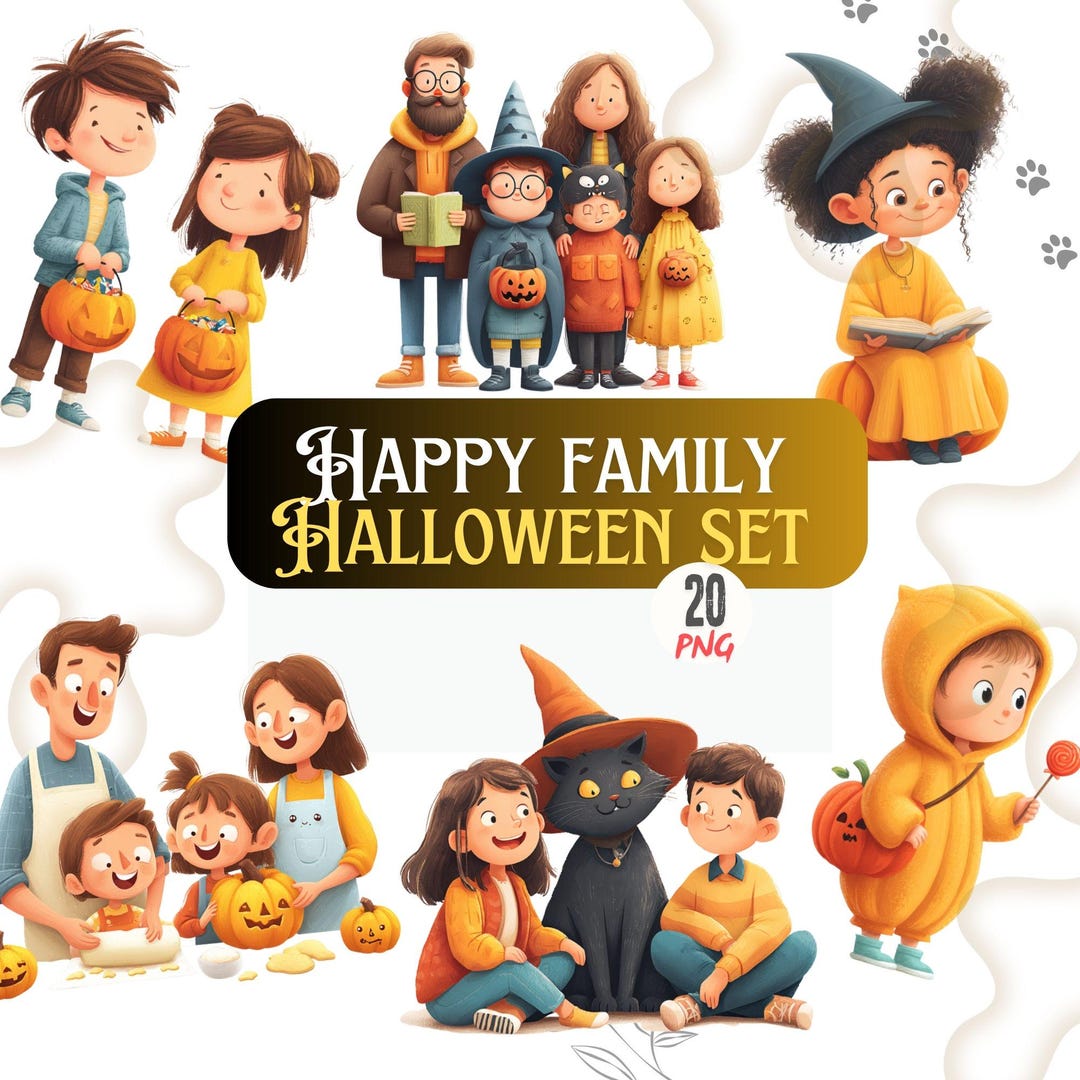 Happy Family Halloween PNG Clipart Set, Cute Kids and Parents Trick or ...