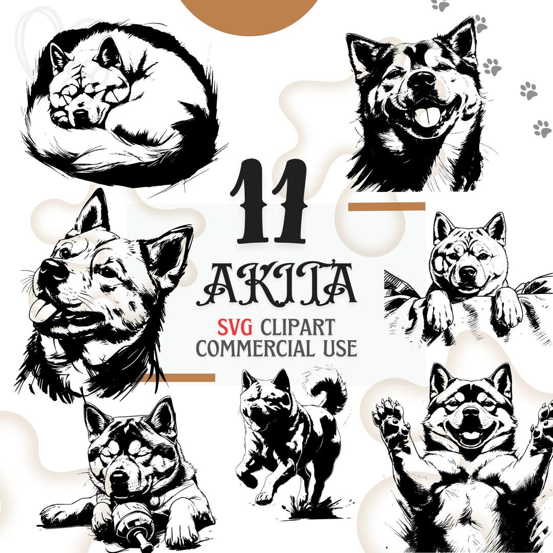 Adorable Akita Dogs SVG Bundle I 11 Unique Akita Dog Illustrations for ...