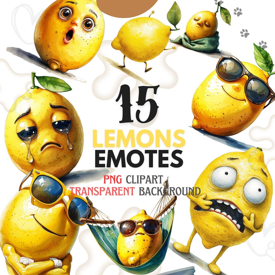 Lemon Emotes Clipart Set, 15 PNG Images With Transparent Background ...
