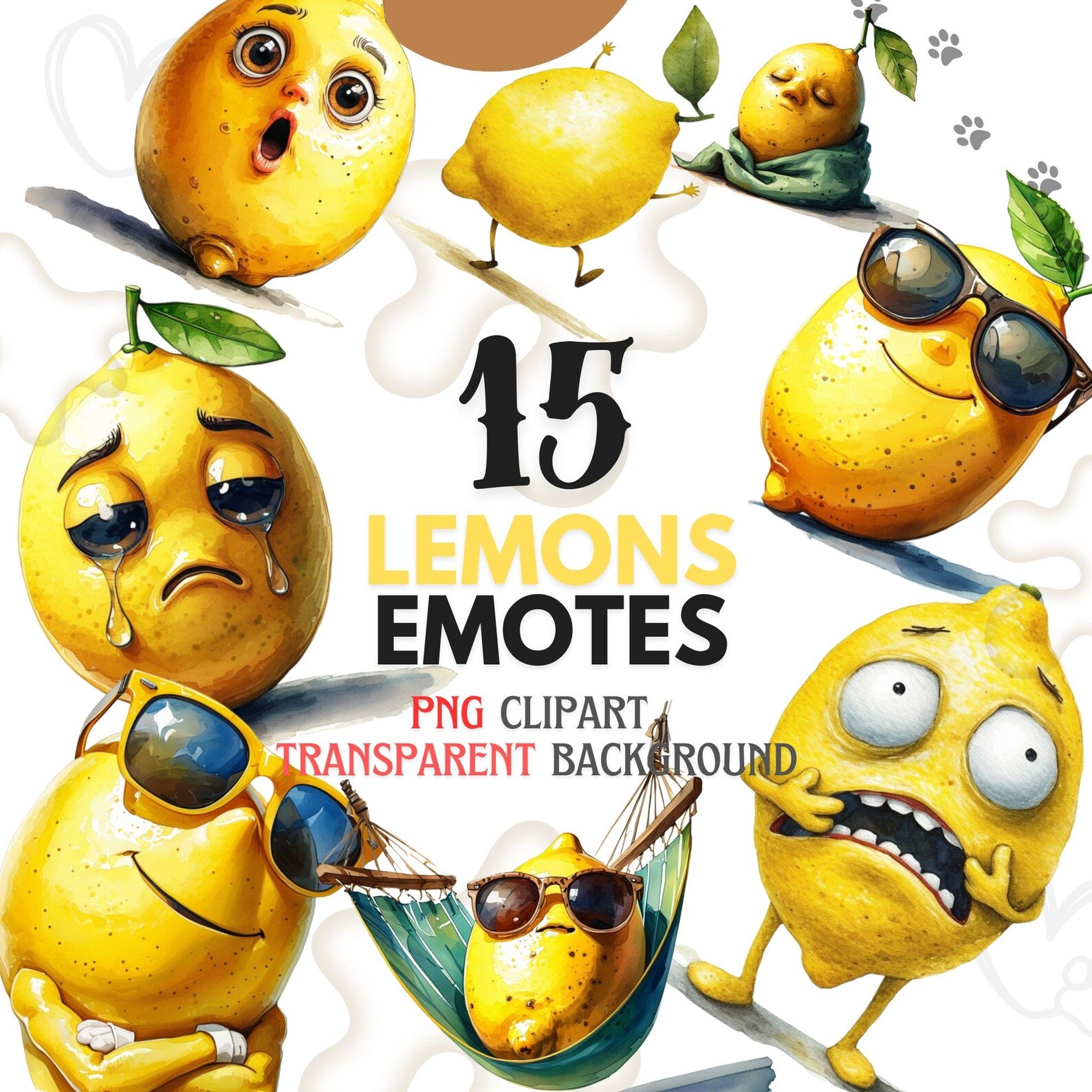 Lemon Emotes Clipart Set, 15 PNG Images With Transparent Background ...