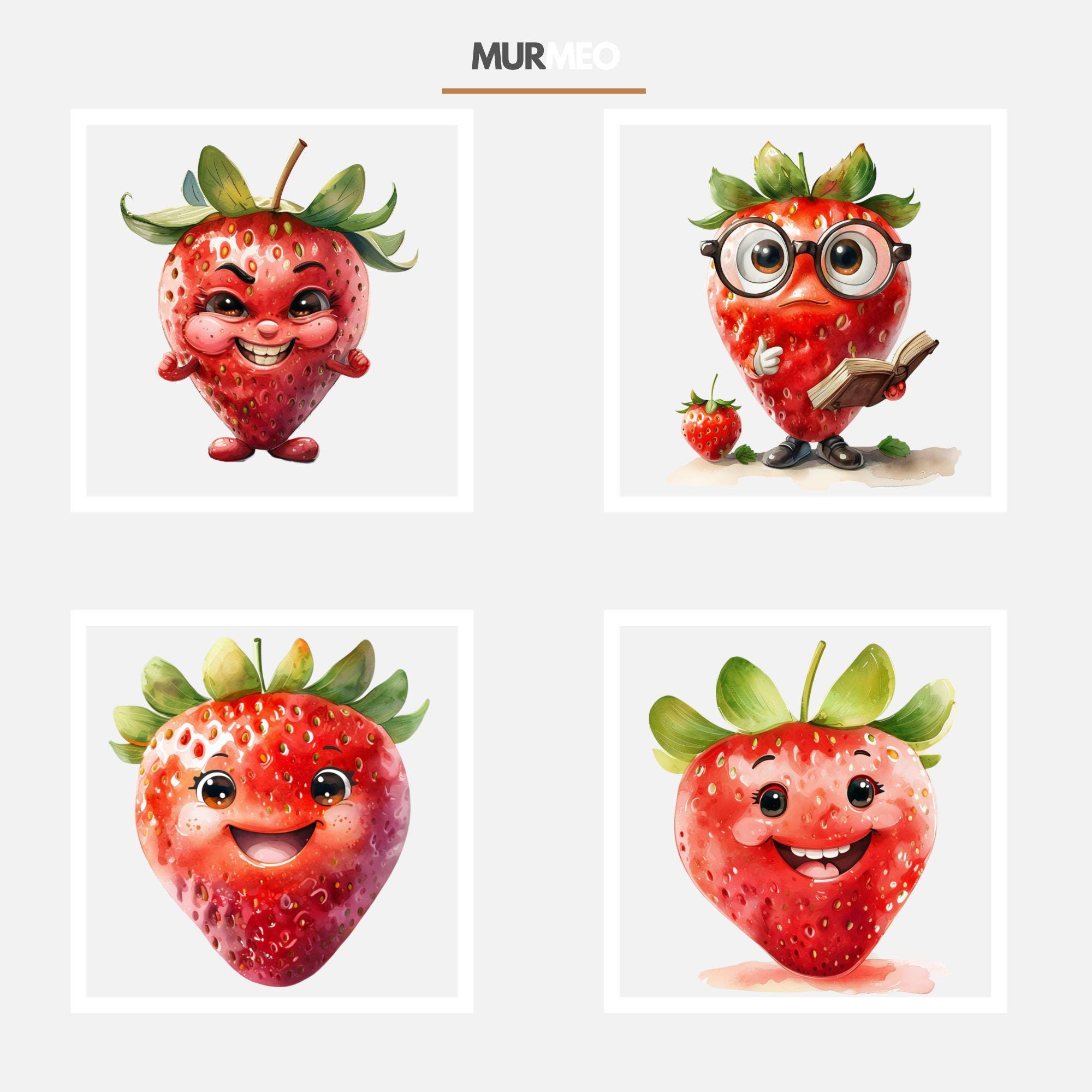 Strawberry Emotes Clipart Set, 16 PNG With Transparent Background, Cute ...