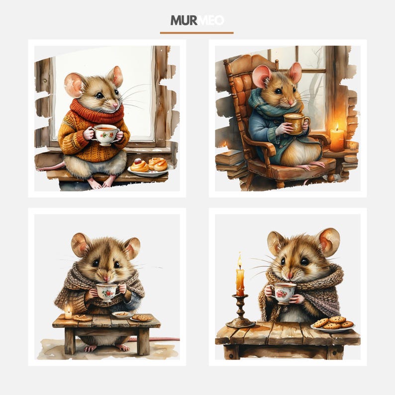 Cute Mouse With Coffee PNG Clipart, Cozy Mouse Tea Time Digital ...